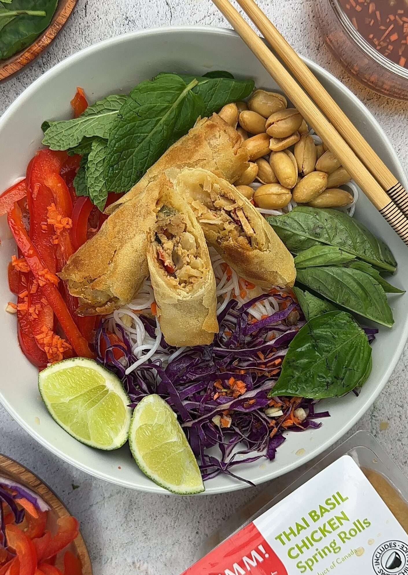 Thai Basil Chicken Spring Roll Bowl